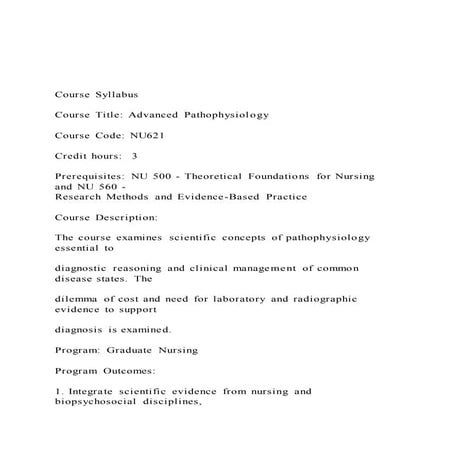 Course Syllabus Course Title Advanced Pathophysiology | DOCX | Digestive Disorders | Diseases ...