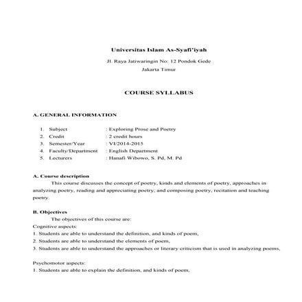 Course syllabus poetry | PDF