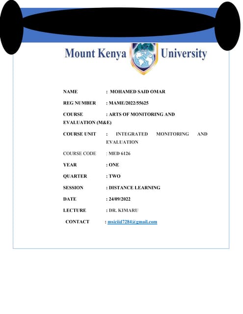 Monitoring and Evaluation for Project management. | PPTX