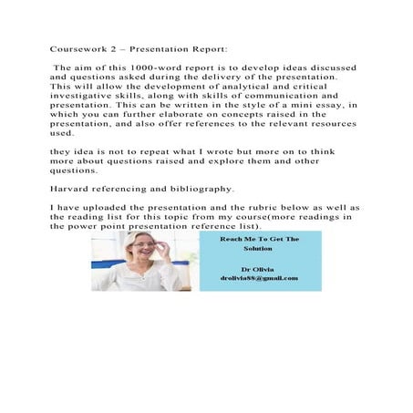 Coursework 2 – Presentation Report The aim of this 1000-word r.docx