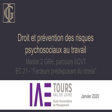 Droit et prévention des risques psychosociaux au travail | PDF