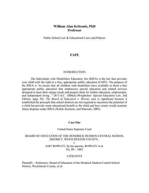 Hendrick hudson sd v. rowley 1982 | KEY