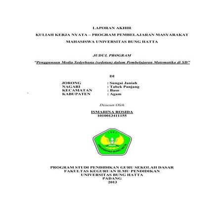 Cover Laporan KKN PPM UBH 2013 | PDF