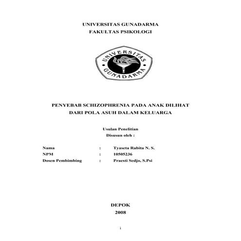 Cover PENYEBAB SCHIZOPHRENIA PADA ANAK DILIHAT DARI POLA ASUH DALAM KELUARGA | PDF
