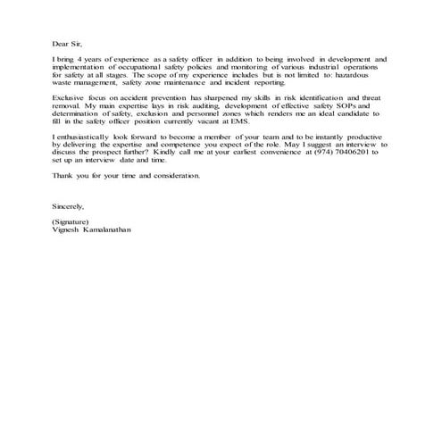Safety officer cover letter | PPTX