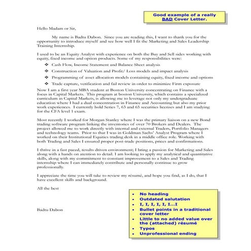 Bad Cover Letter Example | PDF