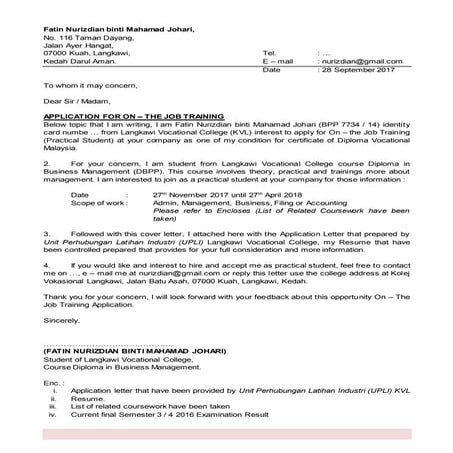 Cover letter for OJT application | PDF