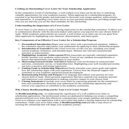 Cover Letter For Scholarship Program. Why Choose B | PDF