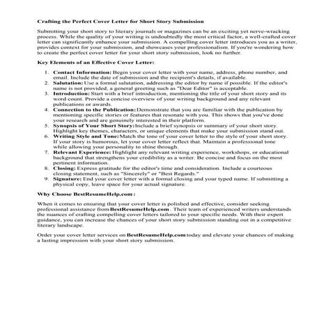 Cover Letter For Short Story Submission | PDF