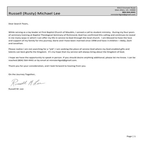 Cover letter & resume from rusty lee | PDF