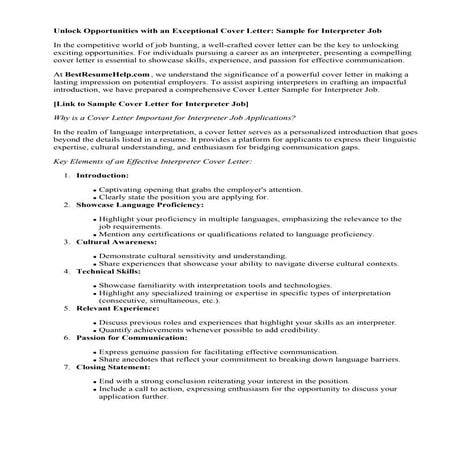 Cover Letter Sample Interpreter Job | PDF