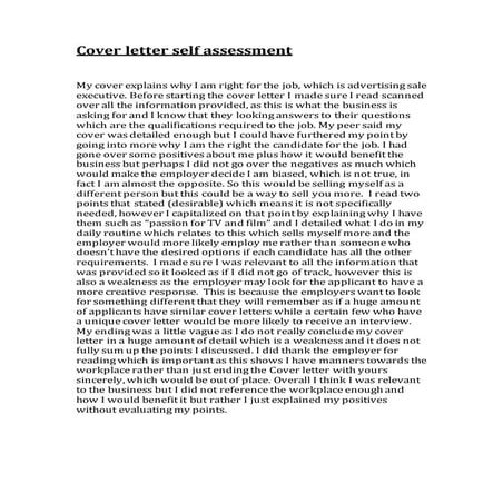 Cover letter self assessment | DOCX | Resume Writing and Advice | Job ...