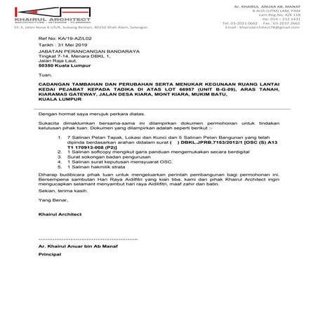 Example of submission letter to DBKL | PDF