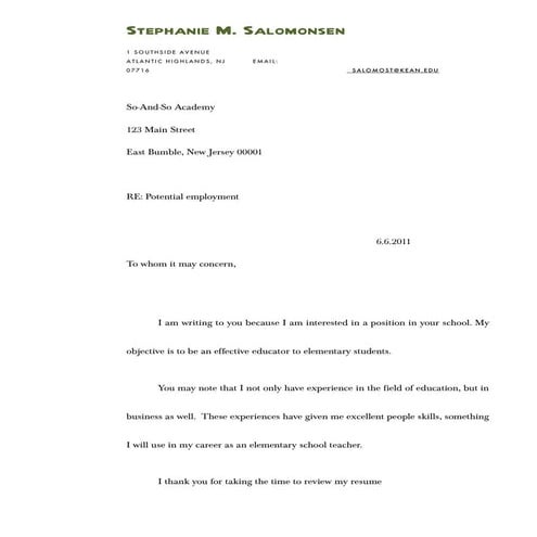 Application Letter - to be attached to resume | DOC
