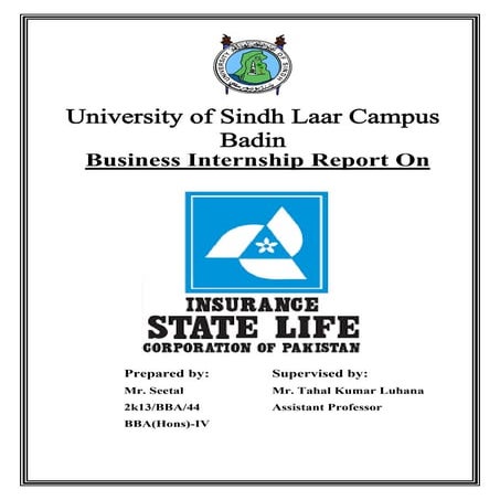 Cover page-State Life's Internship Report-2016 | PDF