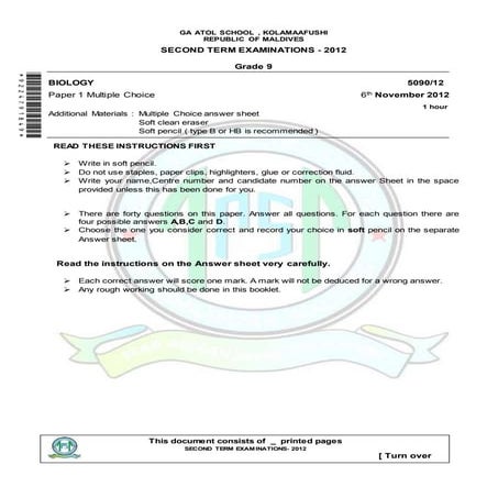 Cover page biology p1 2012 copy | DOCX