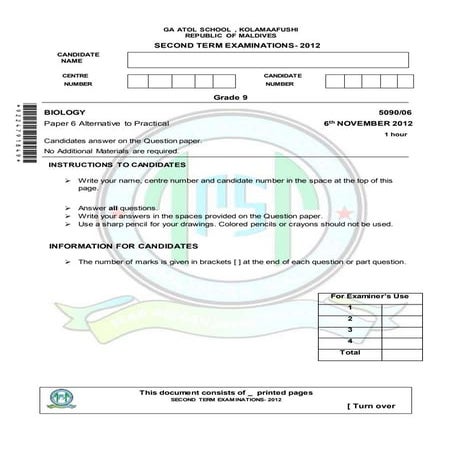 Cover page biology p6 2012 | DOCX