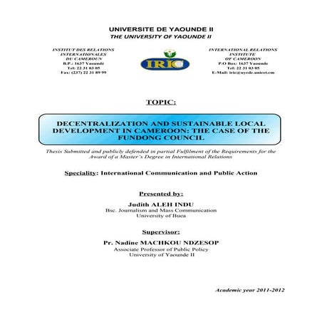 Cover page master's degree thesis iric | DOC