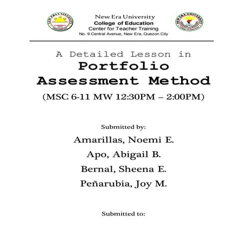 Cover page of a detailed lesson plan in portfolio assessment method of ...