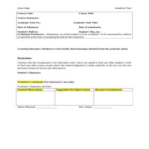 Cover page of assignment | PDF