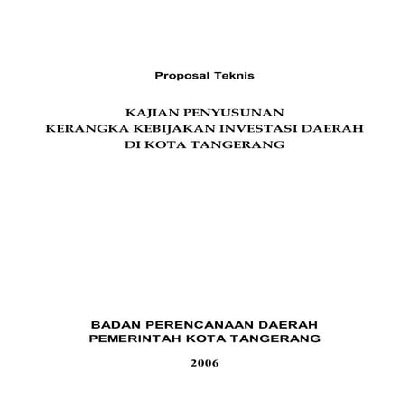 Cover proposal teknis kajian kerangka kebijakan investasi | PDF