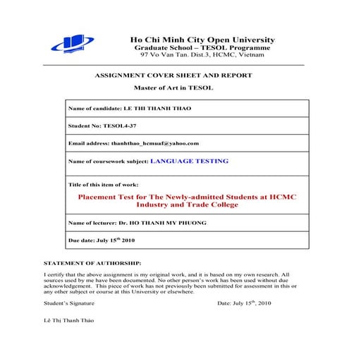 Cover sheet tesol | PDF