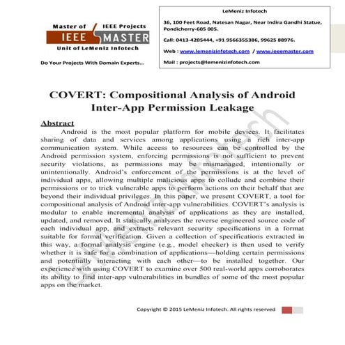 Covert Compositional Analysis Of Android Inter App Permission Leakage Pdf Free Download
