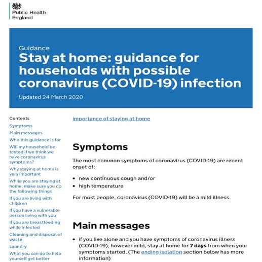 COVID-19 Guidance for Stay at Home | PDF