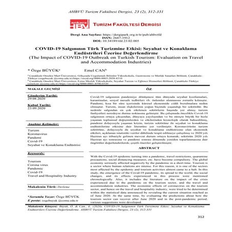COVID-19 Salg__n__n__n T__rk Turizmine Etkisi_ Seyahat ve Konaklama End__strileri __zerine De ...