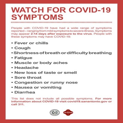 Covid19 symptoms-signage (bexar sa) july2020 | PDF
