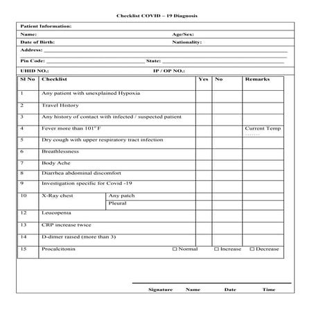 Checklist COVID 19 Diagnosis | PDF