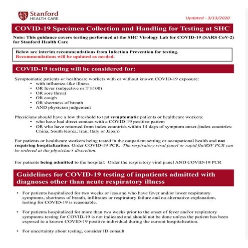 Stanford Health Care COVID Test Guide | PDF