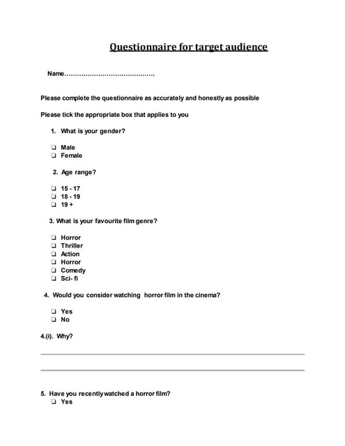 Horror questionnaire | PDF