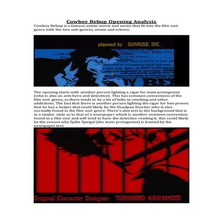 Cowboy bebop opening analysis | DOCX
