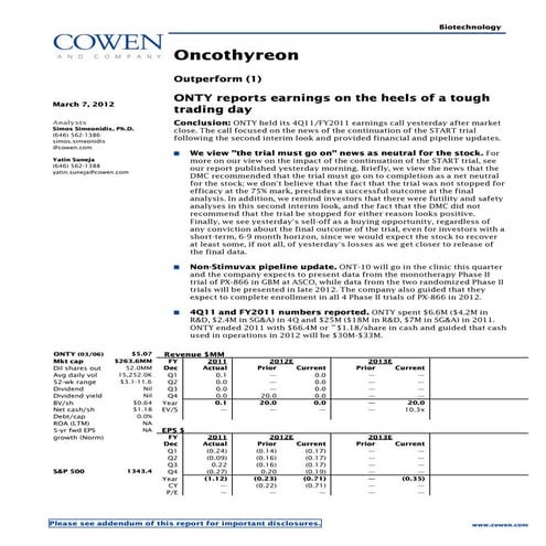 Cowen and company report - ONTY | PDF | Lung and Respiratory Health ...