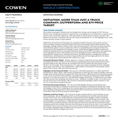 Cowen Nikola Initiation Report | PDF