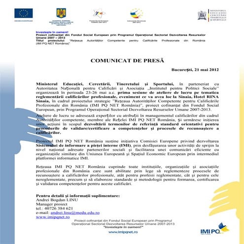 Comunicat de presa eveniment Sinaia, mai 2012 | DOC