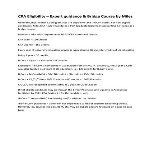 Cpa eligibility miles cpa review | PDF