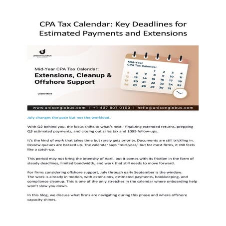 Mid-Year CPA Tax Calendar: Extensions, Cleanup & Offshore Support | PDF
