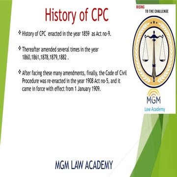 CPC 1908 part of CPC re trial during trial post trial | PPTX