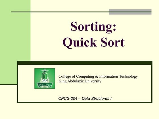 Quick sort algorithm | PPT