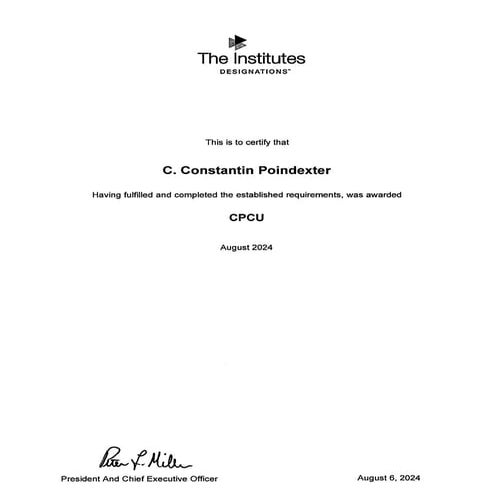 Chartered Property Casualty Underwriter Designation - C. Constantin ...