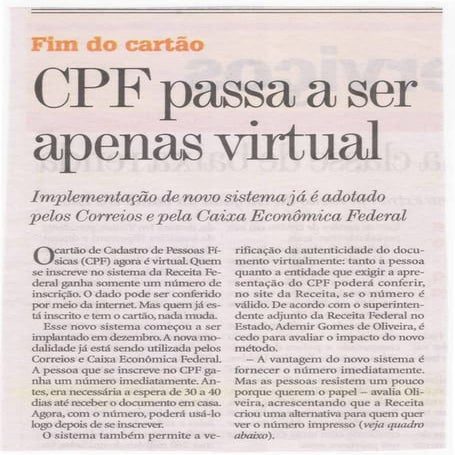 CPF passa a ser virtual | PDF | Credit Cards | Personal Debt