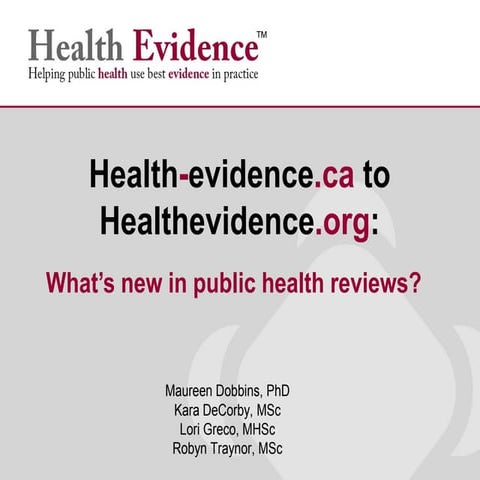 Health-evidence.ca to Healthevidence.org: What's New in Public Health ...