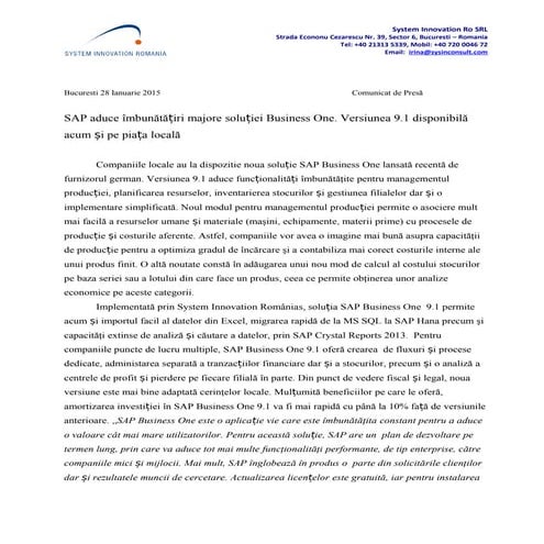 Hoval Romania a implementat SAP Business One in doar doua luni, in ...