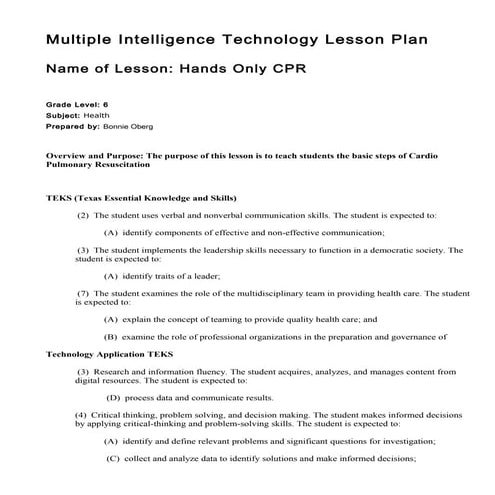 Cpr lesson plan m i | DOC