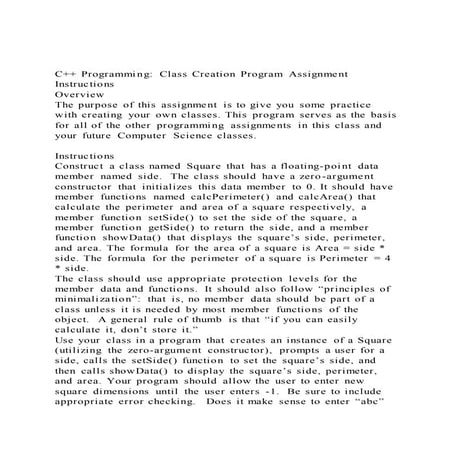 C Programming Class Creation Program Assignment Instructions Pdf