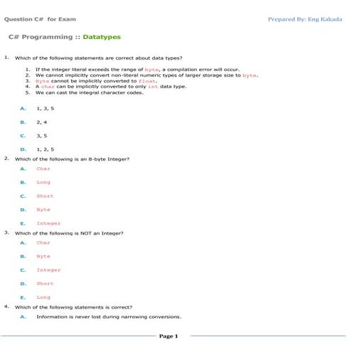 C Programming Datatypes Pdf