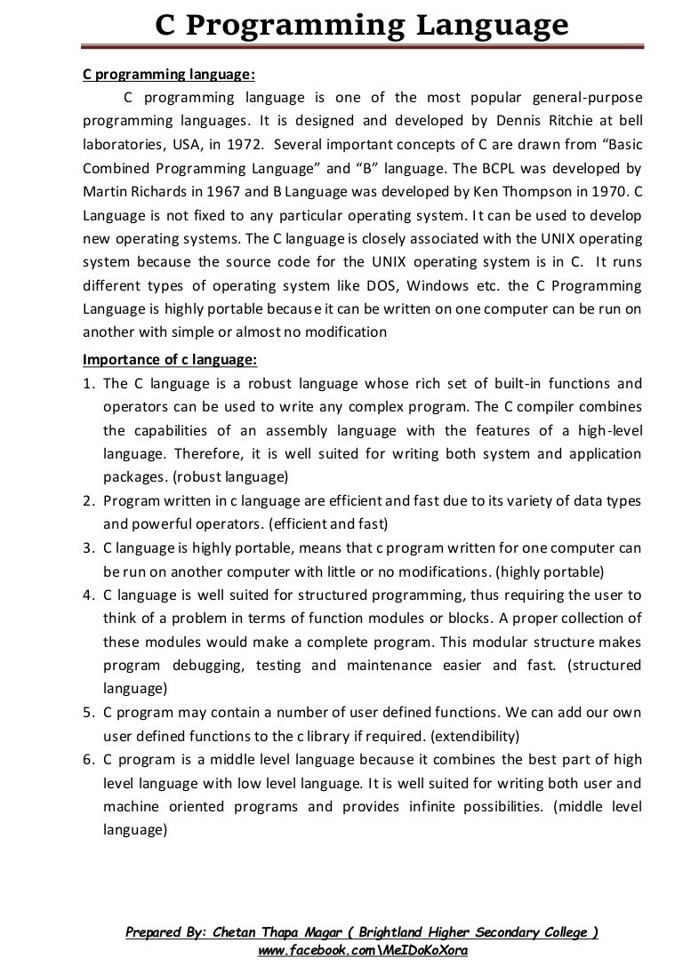 C programming language Reference Note