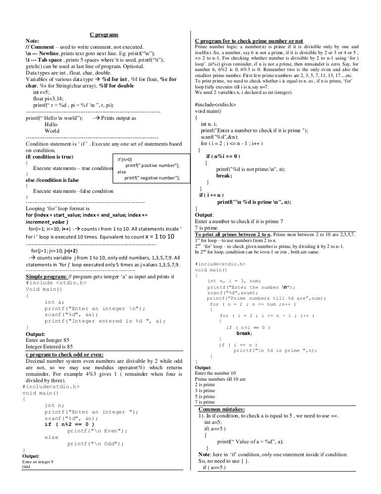 Computer programming subject notes. Quick easy notes for C Programmin…